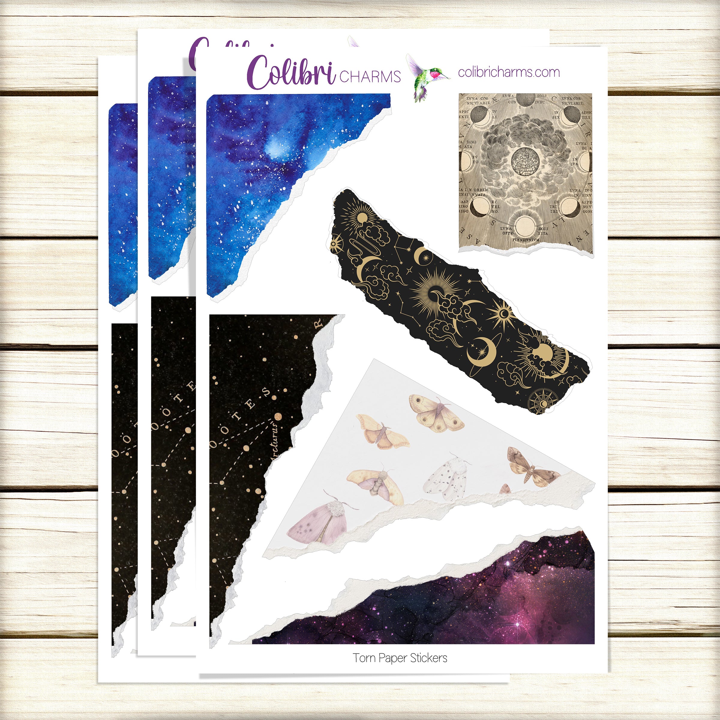 Stargazer Torn Paper Stickers | Celestial Deco Planner Stickers | Spac ...
